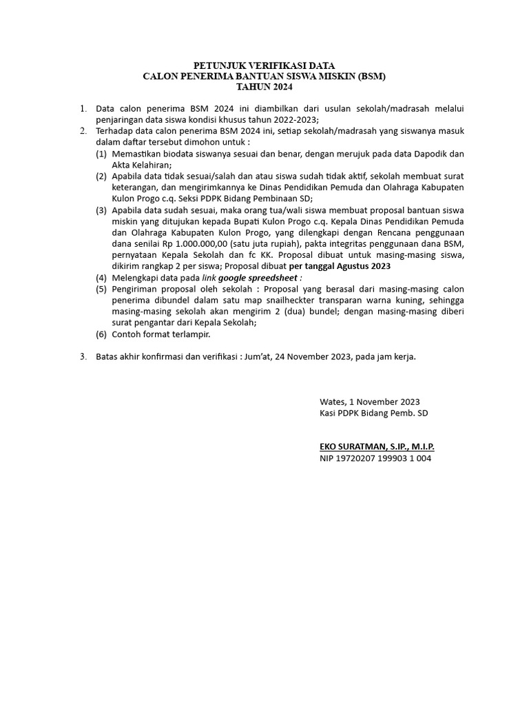 Petunjuk Verifikasi Data-1 BSM | PDF