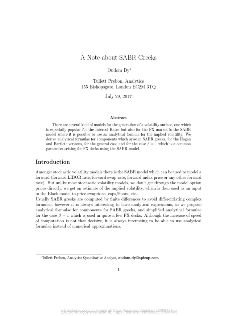 A Note About SABR Greeks | PDF | Applied Mathematics | Mathematical Finance