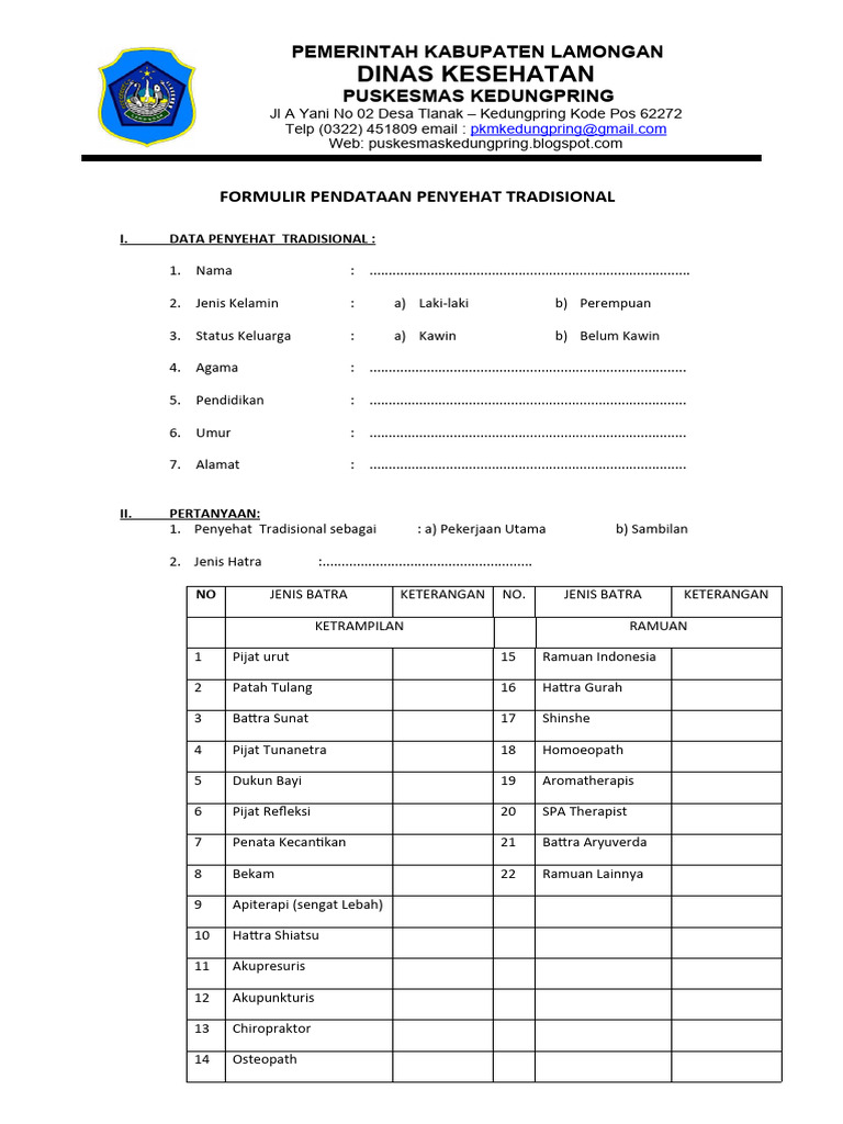 Form Pendataan Hattra | PDF