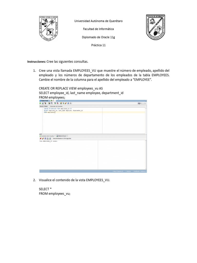 Práctica 11 Diplomado Oracle 11g Pdf Gestión De Datos Bases De Datos