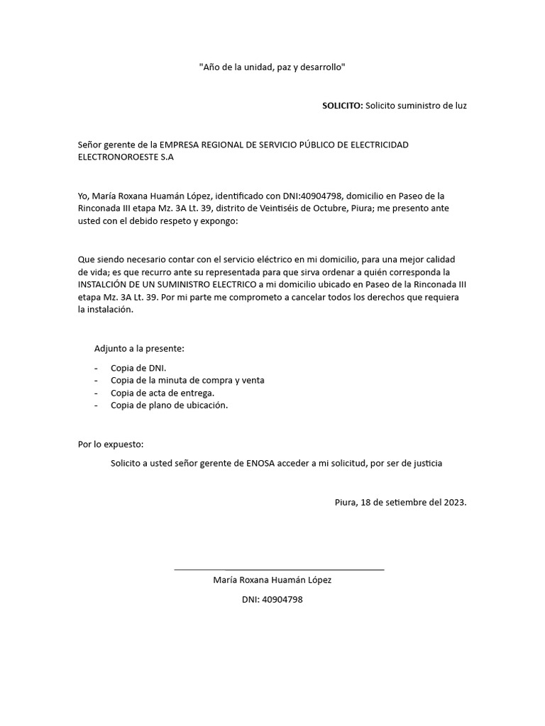 Solicitud de Suministro de Luz | PDF
