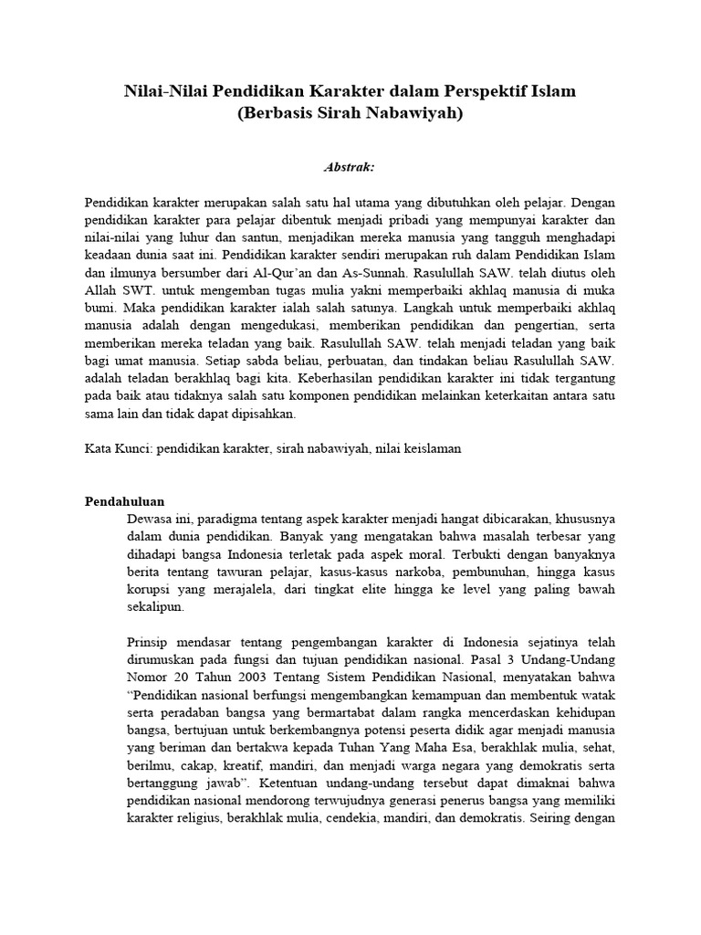 Nilai-Nilai Pendidikan Karakter Dalam Perspektif Islam | PDF