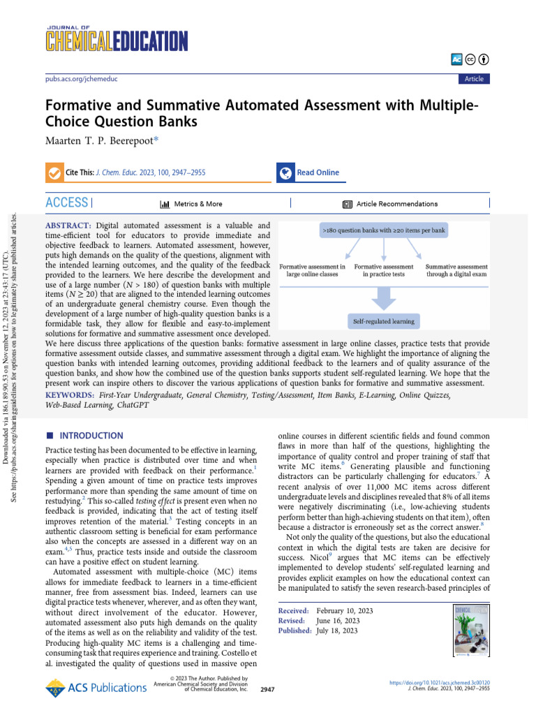 Beerepoot 2023 Formative and Summative Automated Assessment With Multiple Choice Question Banks ...