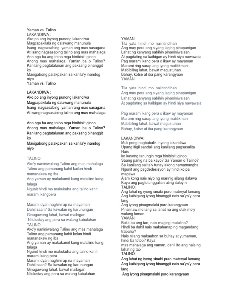 Yaman Vs Talino | PDF