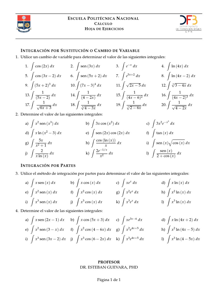 Hoja de Ejercicios - Integrales | PDF | Ajedrez