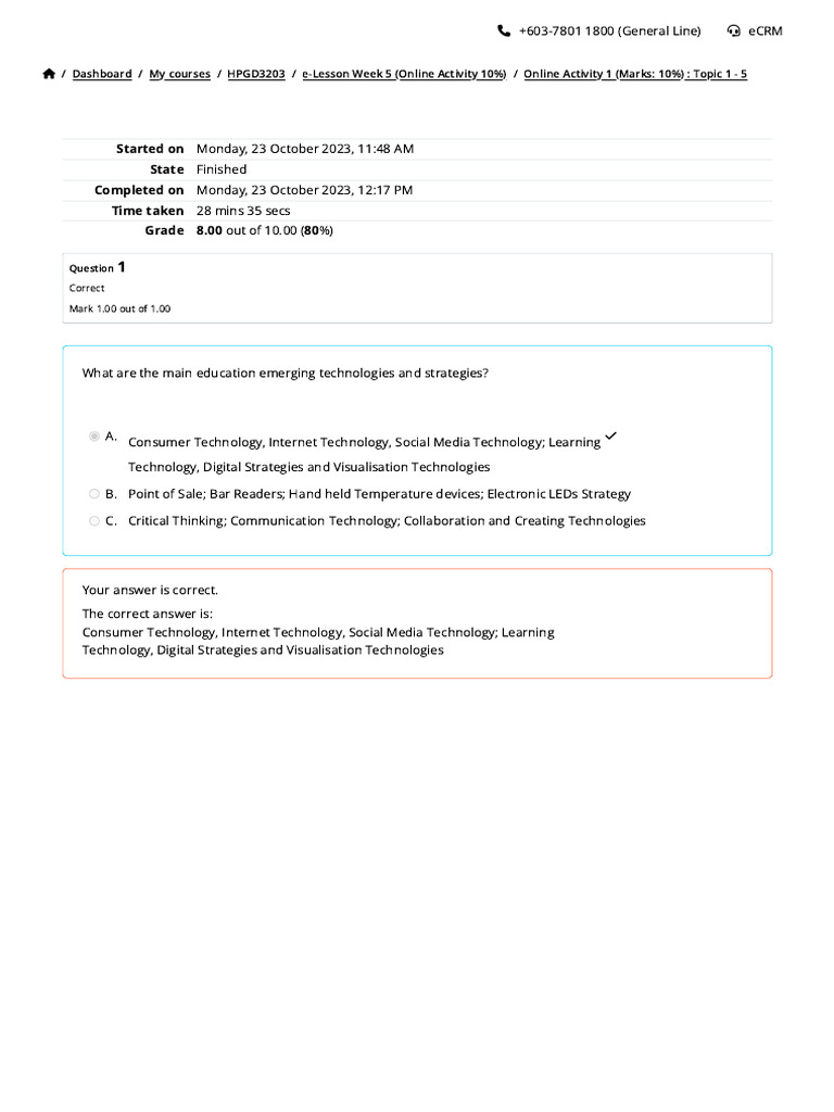 Online Activity 1 (Marks - 10%) - Topic 1 - 5 - Attempt Review | PDF ...