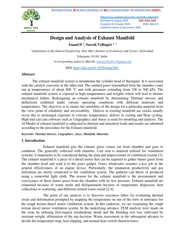 Design and Analysis of Exhaust Manifold | PDF | Finite Element Method | Computer Aided Design