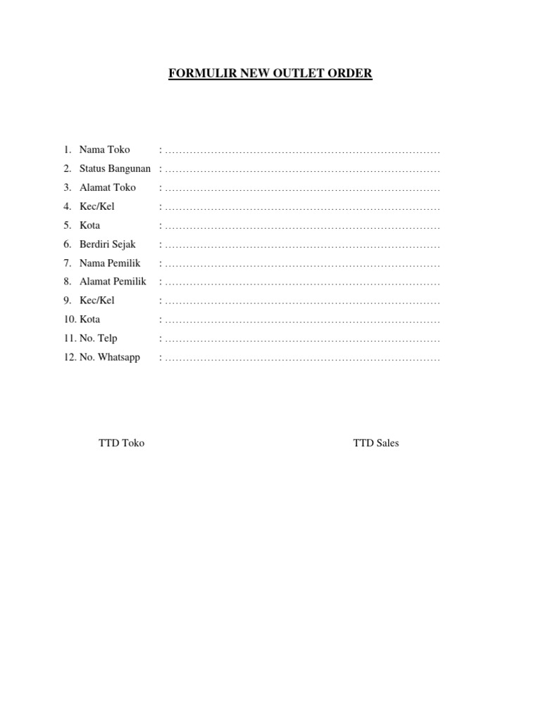 FORMULIR NEW OUTLET ORDER | PDF
