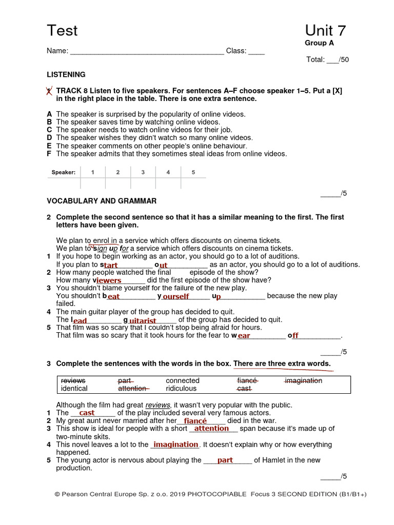 Focus 3 Test Unit 7 Group A PDF | PDF
