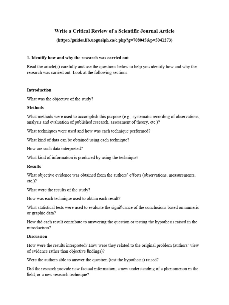 Write A Critical Review of A Scientific Journal Article 1 | PDF ...