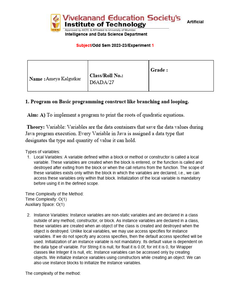 Ameya 1 | PDF | Variable (Computer Science) | Class (Computer Programming)