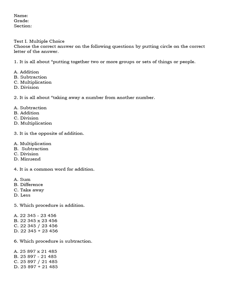 Tos Grade 4 Exam | PDF