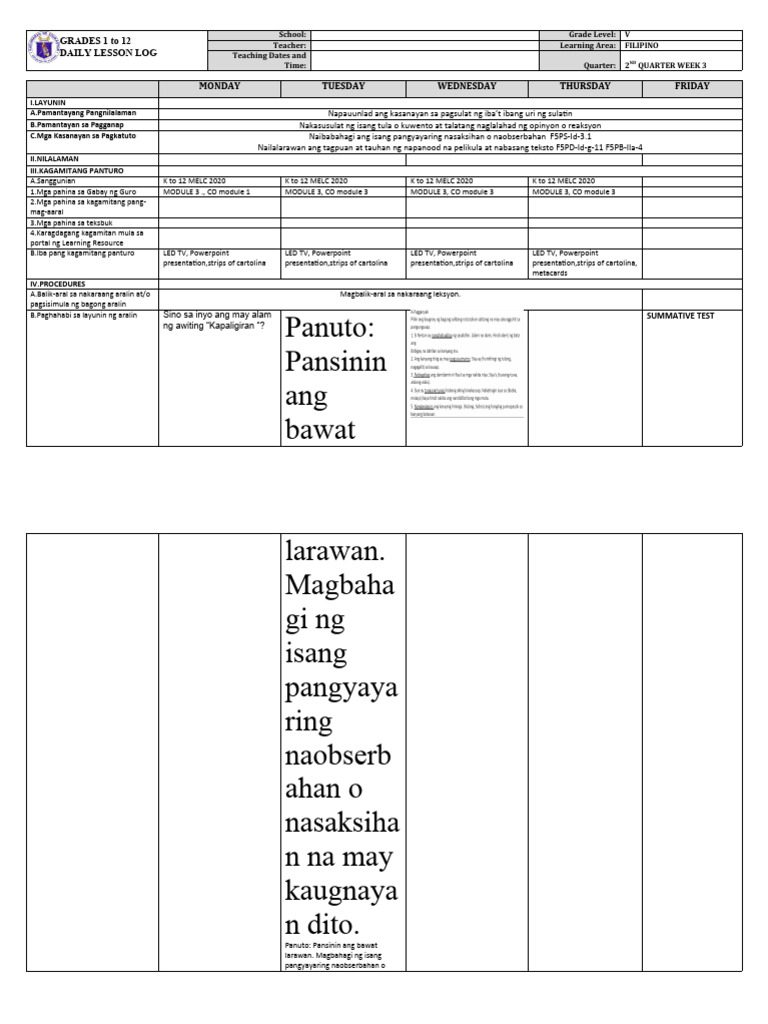 DLL Filipino-5 Q2 W3 | PDF