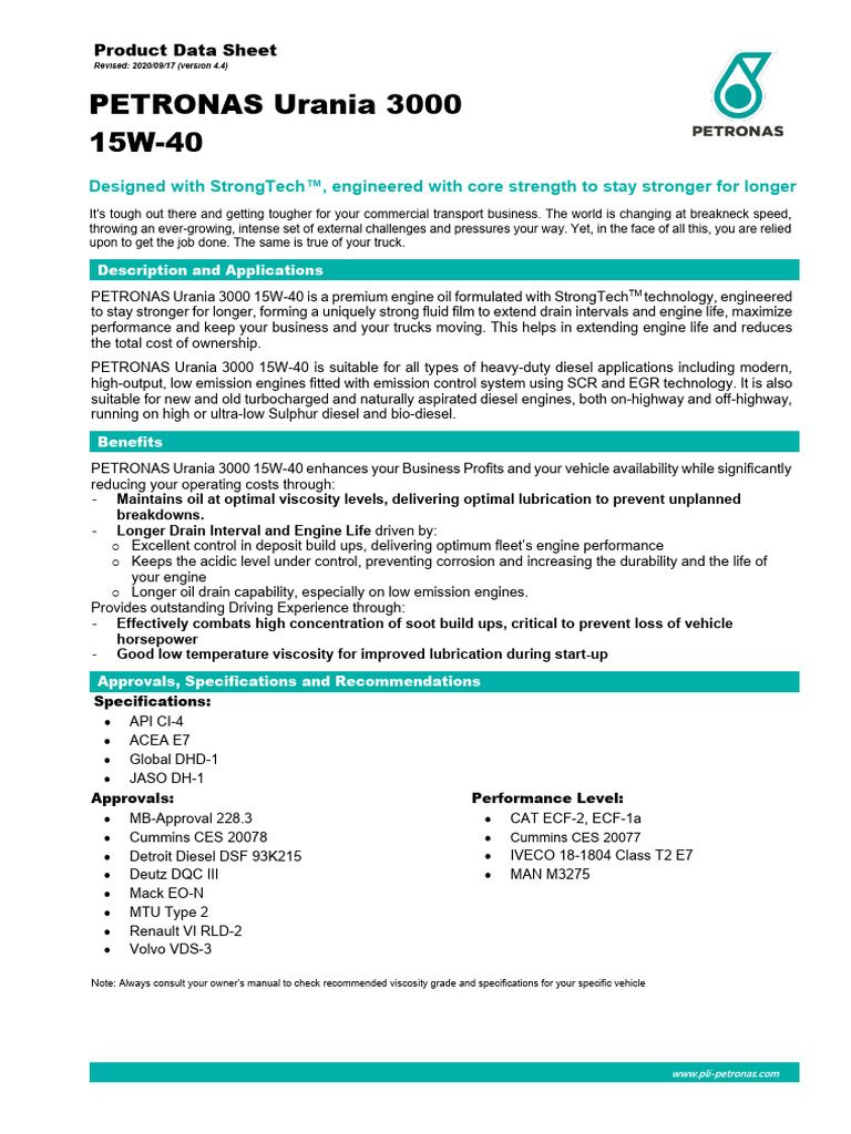 Urania CI 4 15W40 TDS 1 | PDF