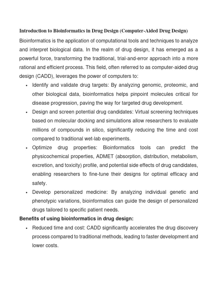 Introduction To Bioinformatics | PDF | Drug Design | Drug Discovery
