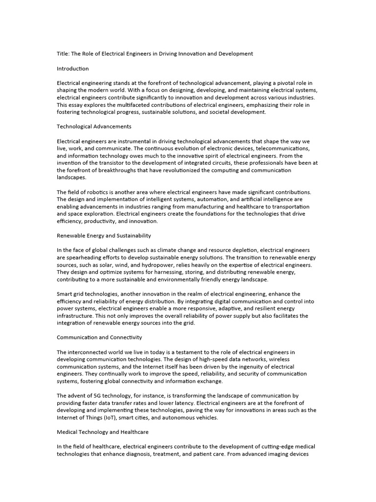 The Role of Electrical Engineers in Driving Innovation and Development ...