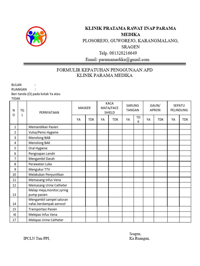 Form Kepatuhan APD Klinik | PDF | Sains & Matematika