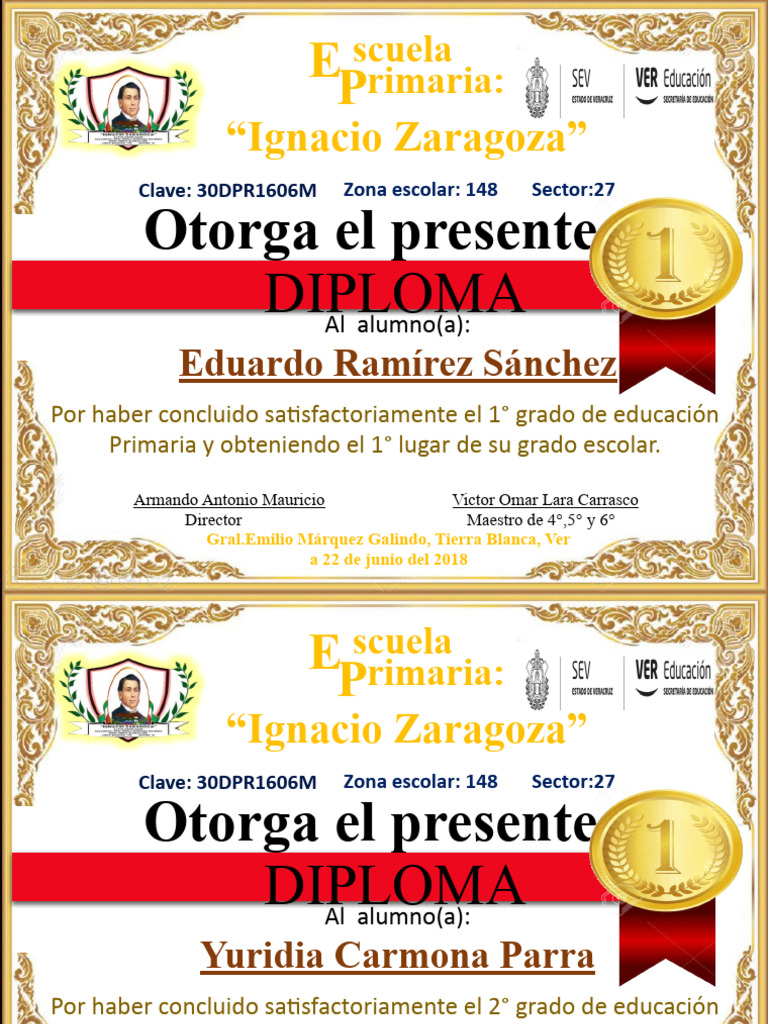 Diplomas Primaria Ignacio Zaragoza 2018 | PDF