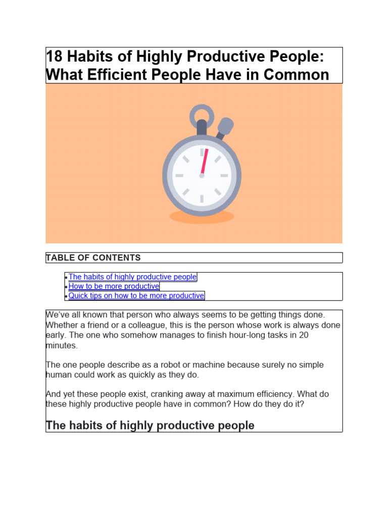 Habits of most productive people | PDF | Time Management | Professional ...