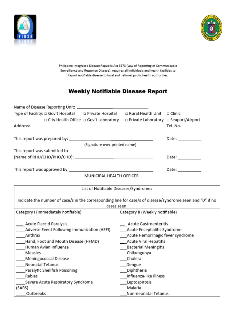 Pidsr Weekly Notifiable Report 1 (2) | PDF | Animal Diseases | Animal ...