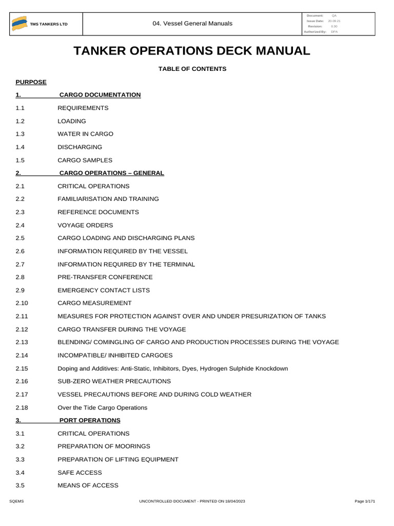 Tanker Operations Deck Manual | PDF | Oil Tanker | Ships