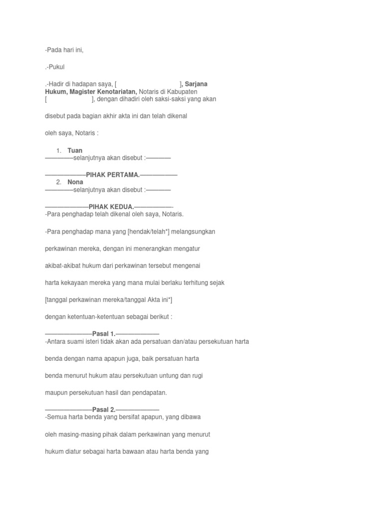 Perjanjian Pranikah Harta Terpisah | PDF