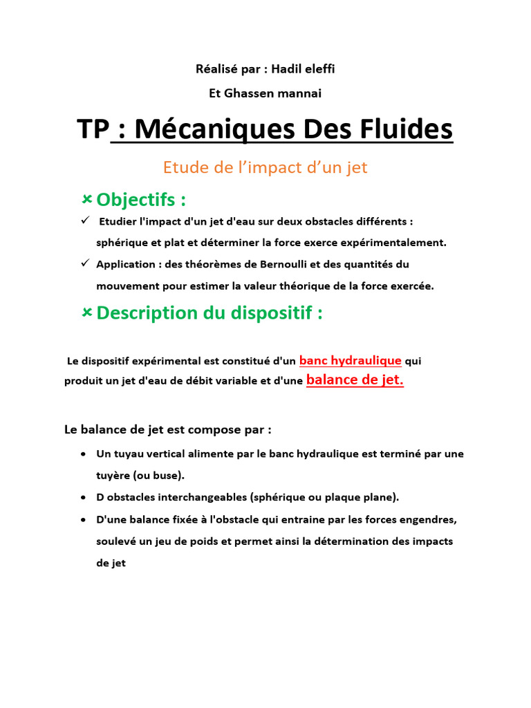 TP Essai de Jet | PDF | Rapport temporel | Mécanique des fluides
