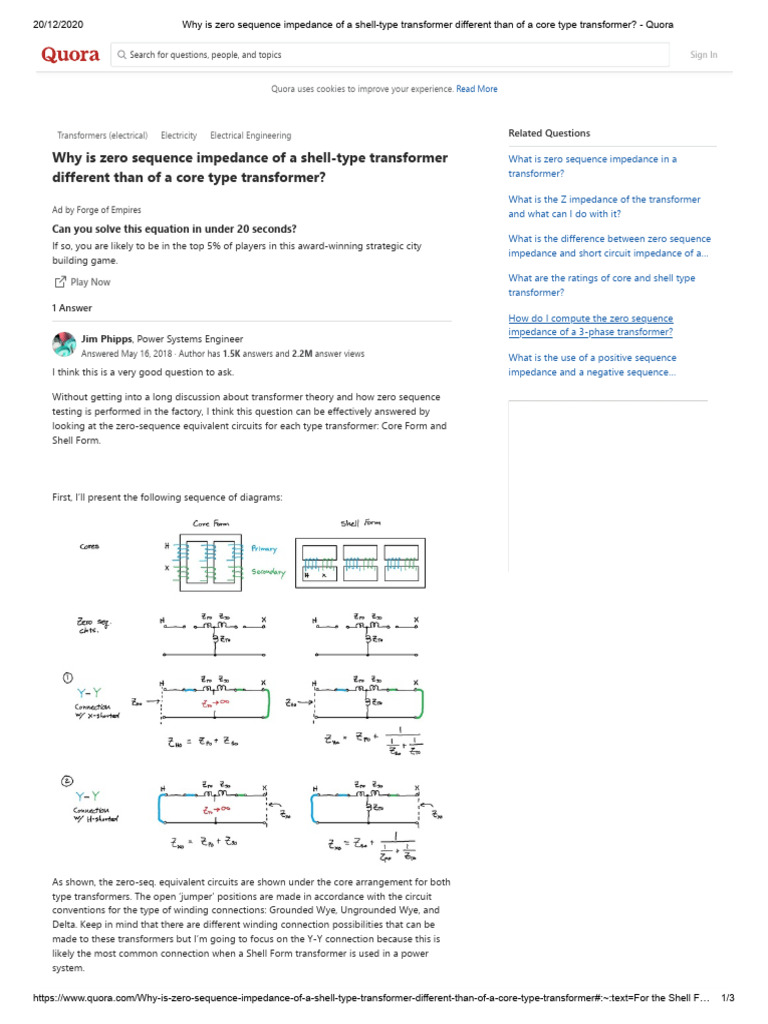 Why Is Zero Sequence Impedance of A Shell-Type Transformer Different Than of A Core Type ...