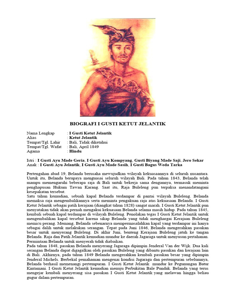 Biografi I Gusti Ketut Jelantik | PDF | Sejarah