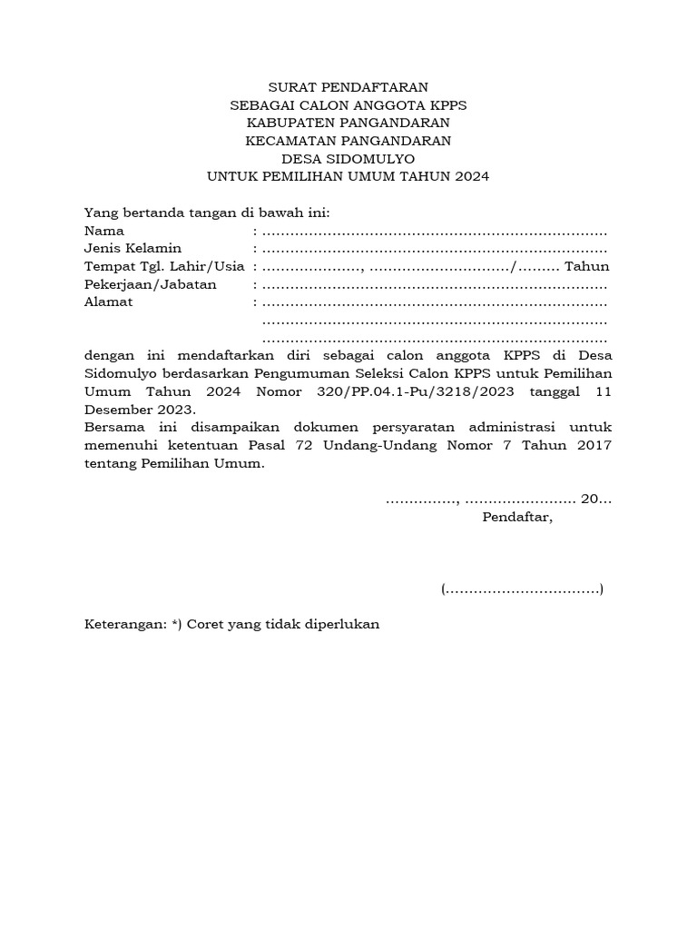 Pendaftaran Calon Anggota KPPS 2024 | PDF