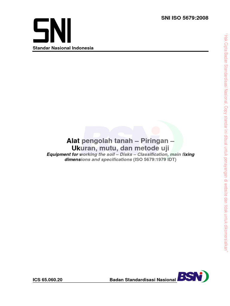 SNI ISO 5679-2008 Piringan - Alat Pengolah Tanah | PDF