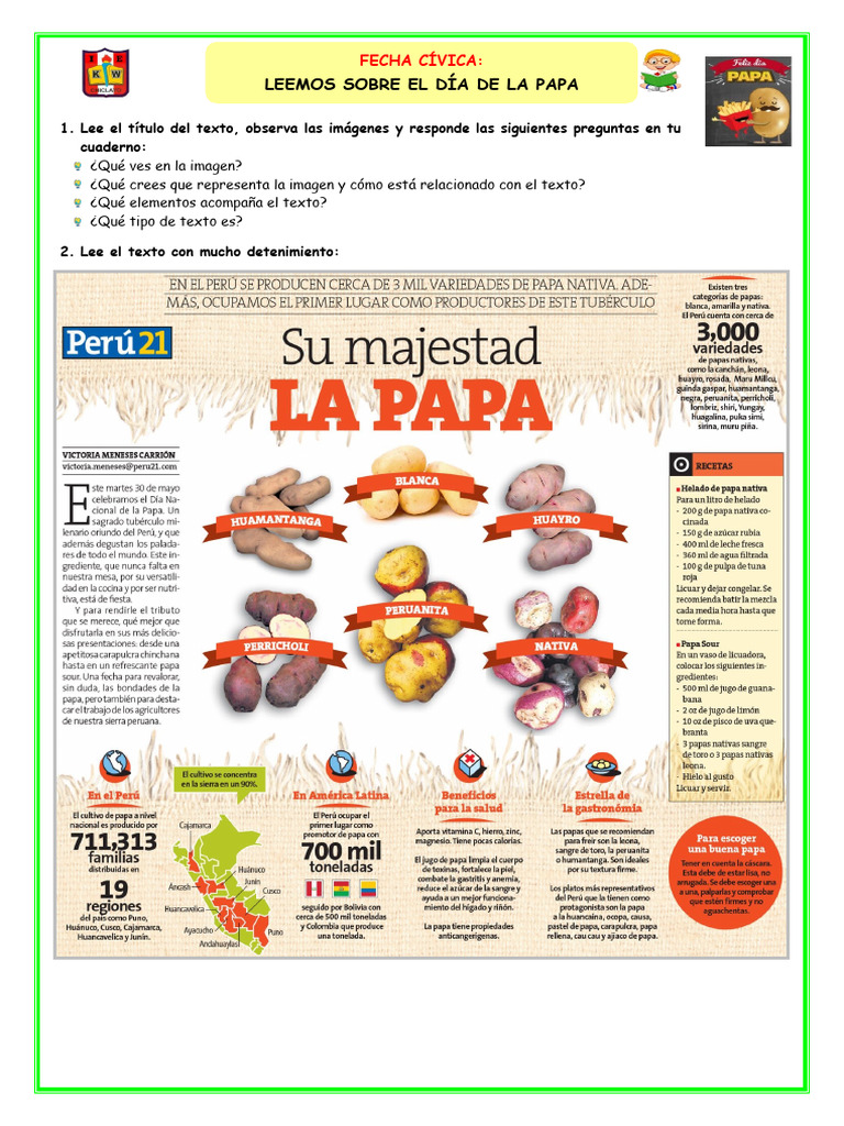 Leemos Sobre El Día de La Papa | PDF