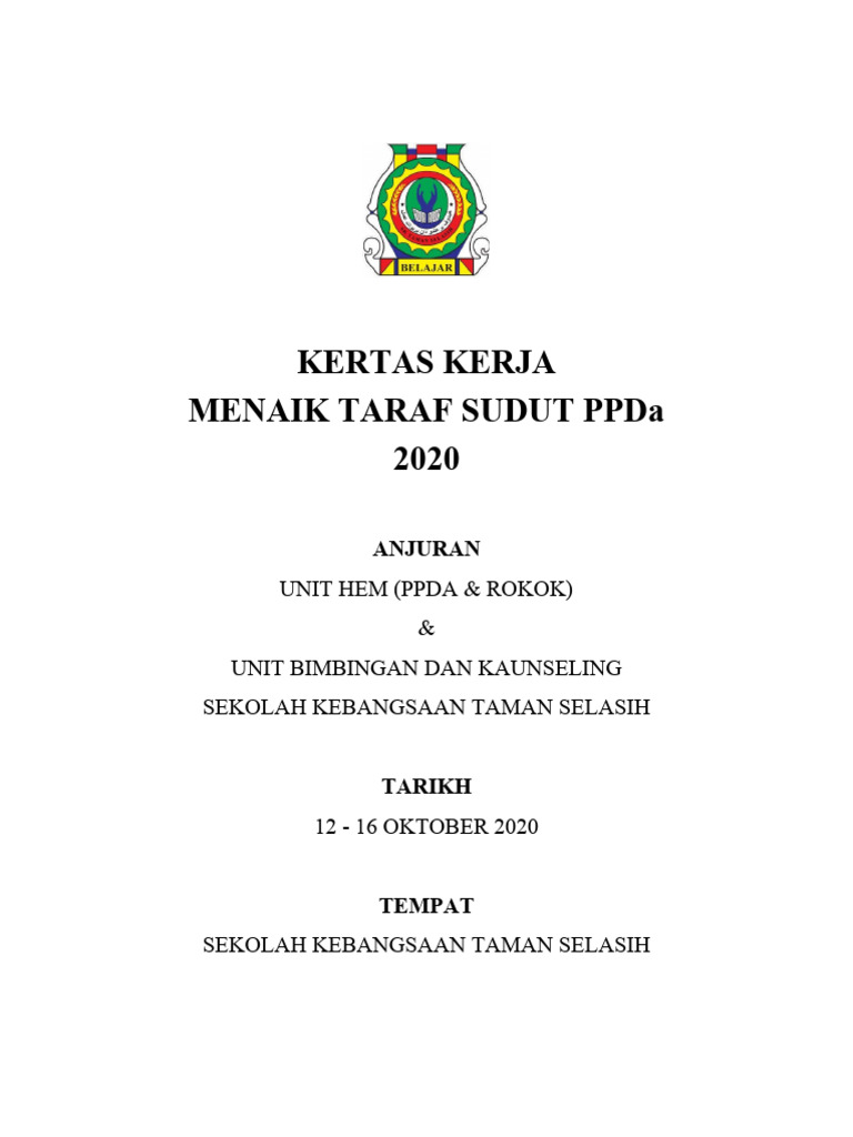 Kertas Kerja Menaik Taraf Sudut Ppda 202 | PDF