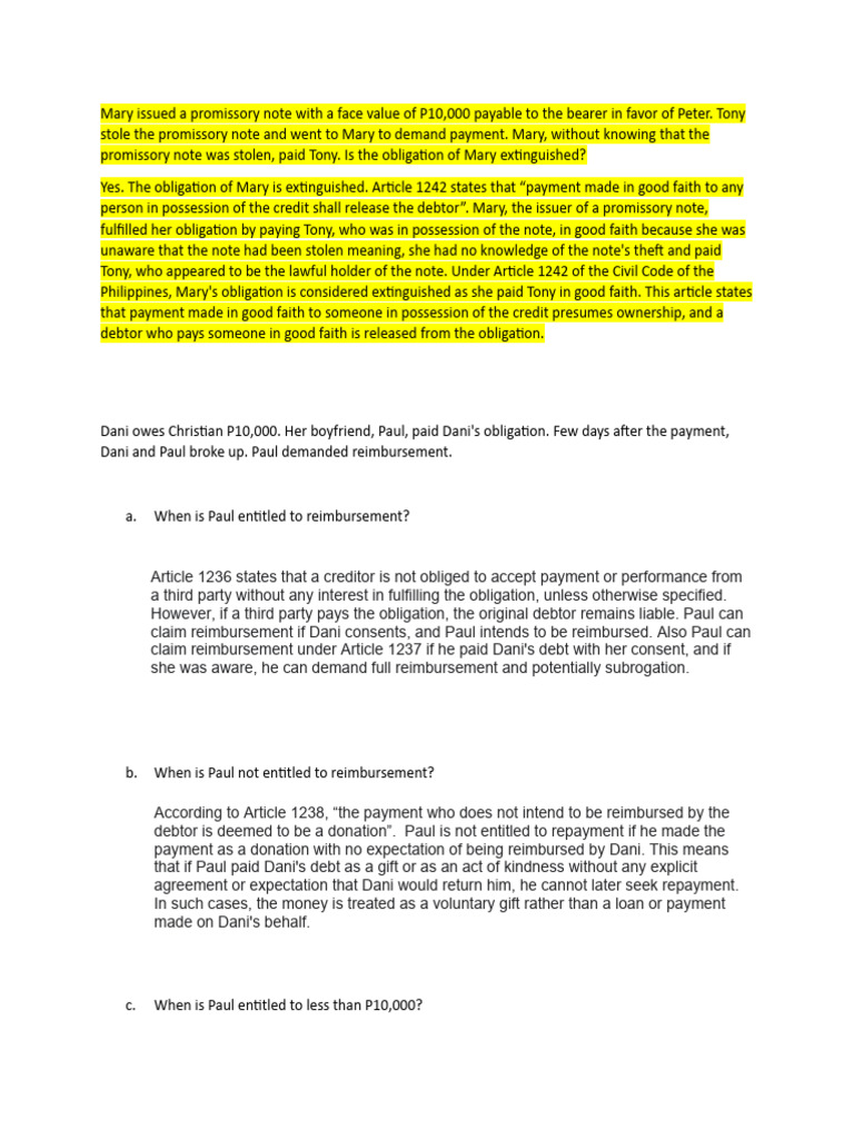 Understanding Promissory Notes and Reimbursement | PDF | Promissory ...