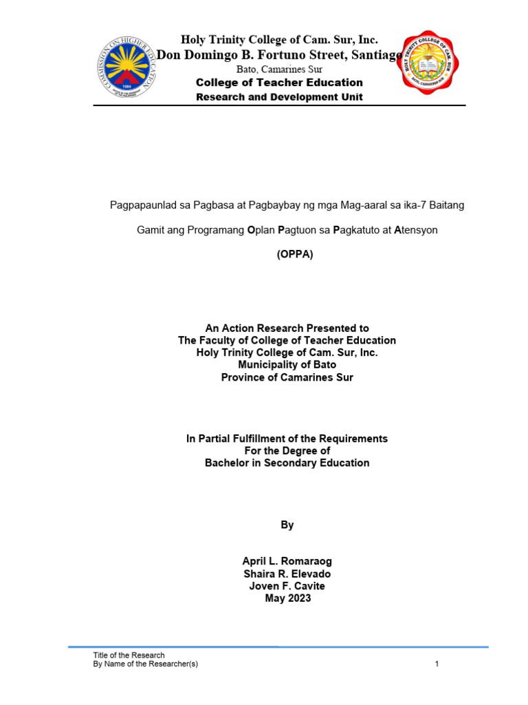 Completed Action Research Template | PDF | Cognition | Learning