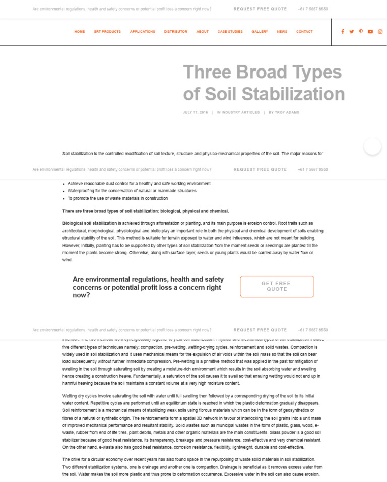 Three Broad Types of Soil Stabilization - Global Road Technology | PDF | Fly Ash | Soil