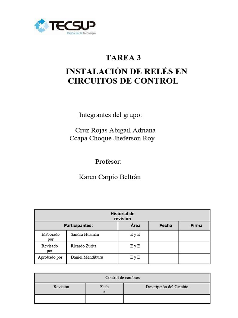 TEM Tarea 3 Guía - Instalación de Relés en Circuitos de Control 2021 (1)-1 | PDF | Relé ...