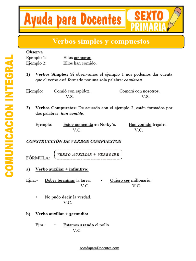 Verbos Simples y Compuestos para Sexto de Primaria | PDF | Verbo ...