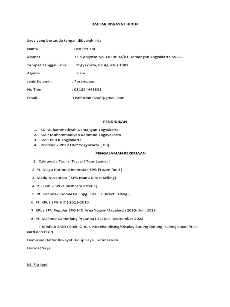 CV Isti-1 | PDF | Gaya Hidup