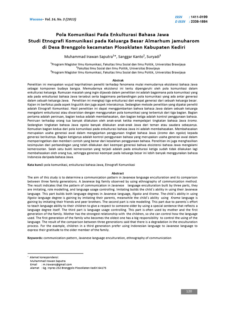 ID Pola Komunikasi Pada Enkulturasi Bahasa Jawa Studi Etnografi Komunikasi Pada Kel | PDF
