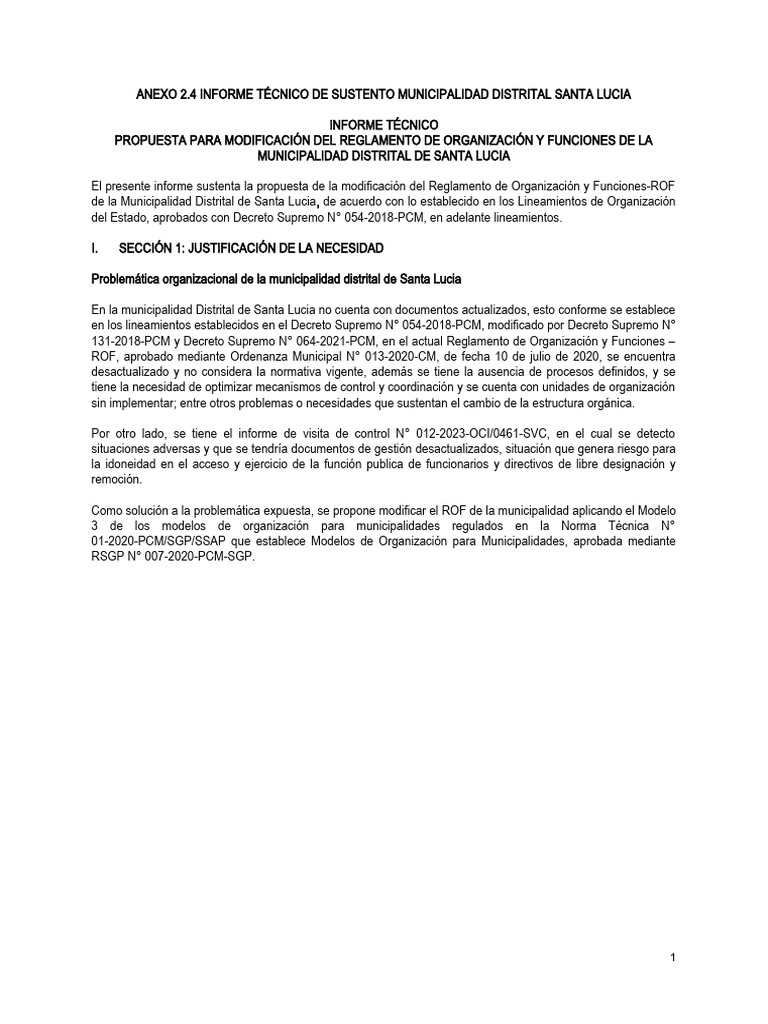 Informe SUSTENTO PARA REQUERIMIENTO ROF | PDF