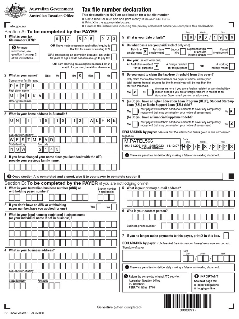 Tax File Declaration | PDF | Money | Government