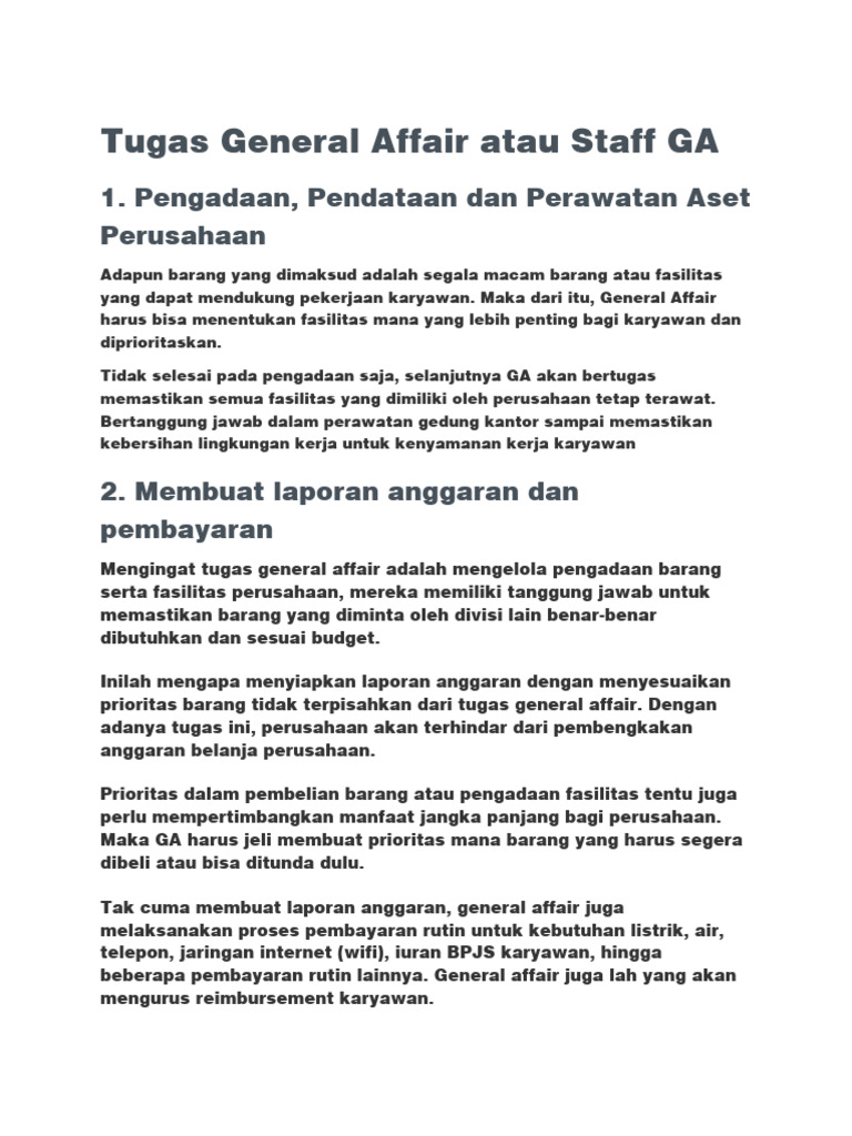 Tugas General Affair Atau Staff GA | PDF
