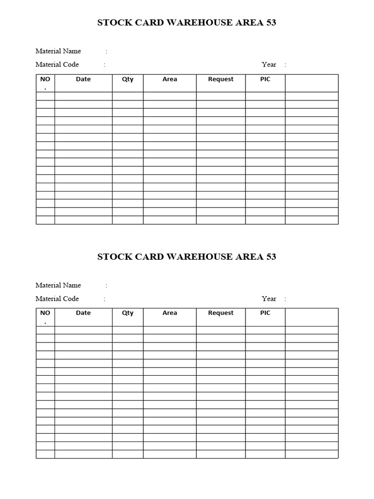 Stock Card Warehouse Area 53 | PDF
