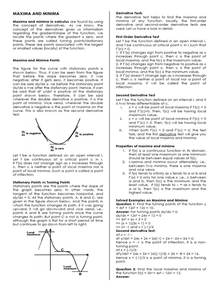 Maxima and Minima | PDF | Area | Mathematical Objects