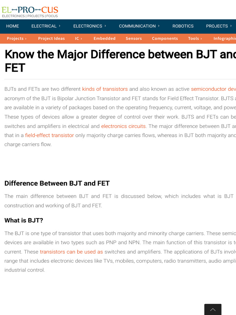 Know The Major Difference Between BJT and FET | PDF | Bipolar Junction Transistor | Field Effect ...