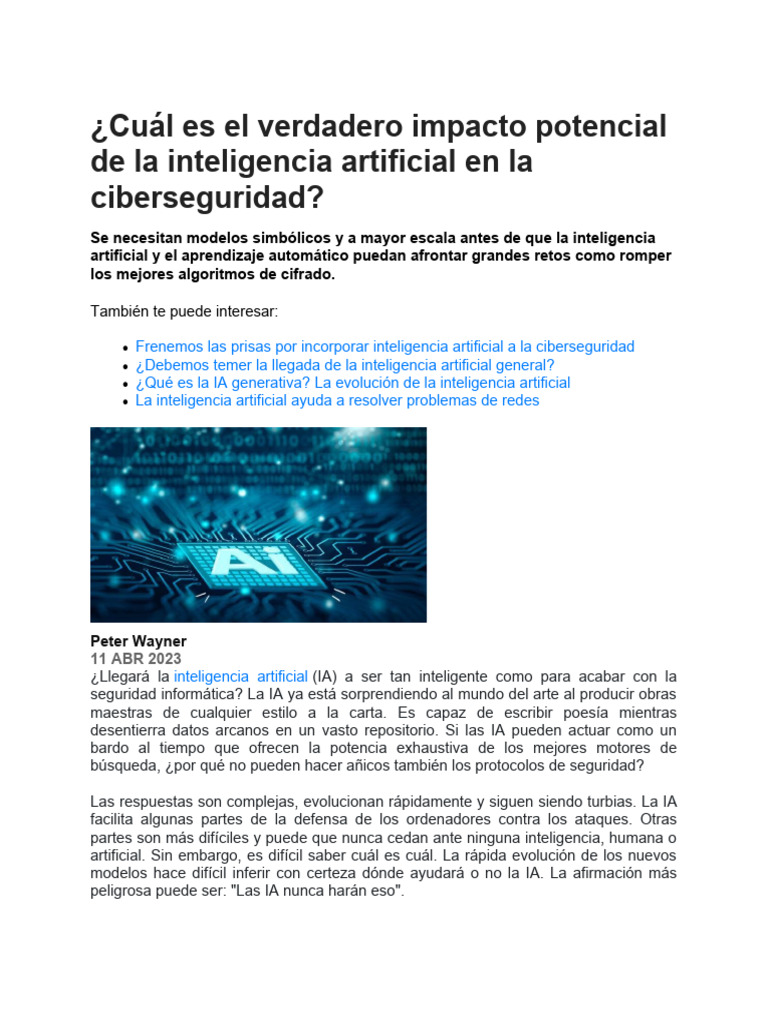 Cuál Es El Verdadero Impacto Potencial de La Inteligencia Artificial en ...