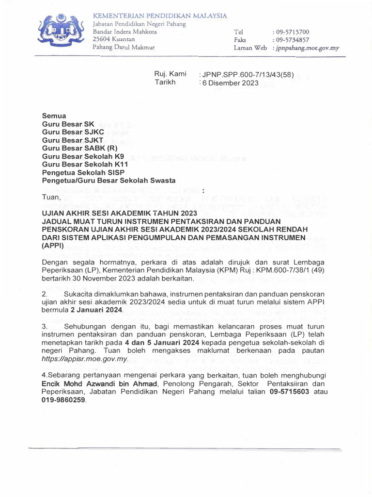 SURAT MUAT TURUN INSTRUMEN PENTAKSIRAN DAN PANDUAN PENSKORAN SEK RENDAH ...