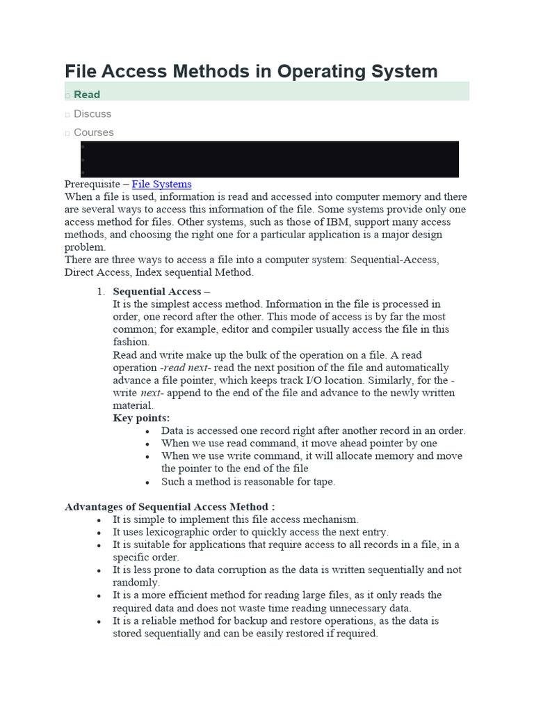 File Access Methods in Operating System | Download Free PDF | Database Index | Computer File