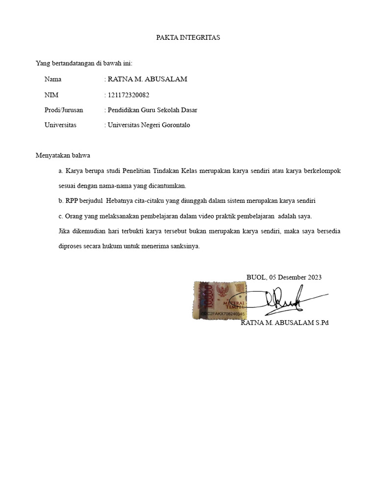 Pakta Integritas Ukin | PDF